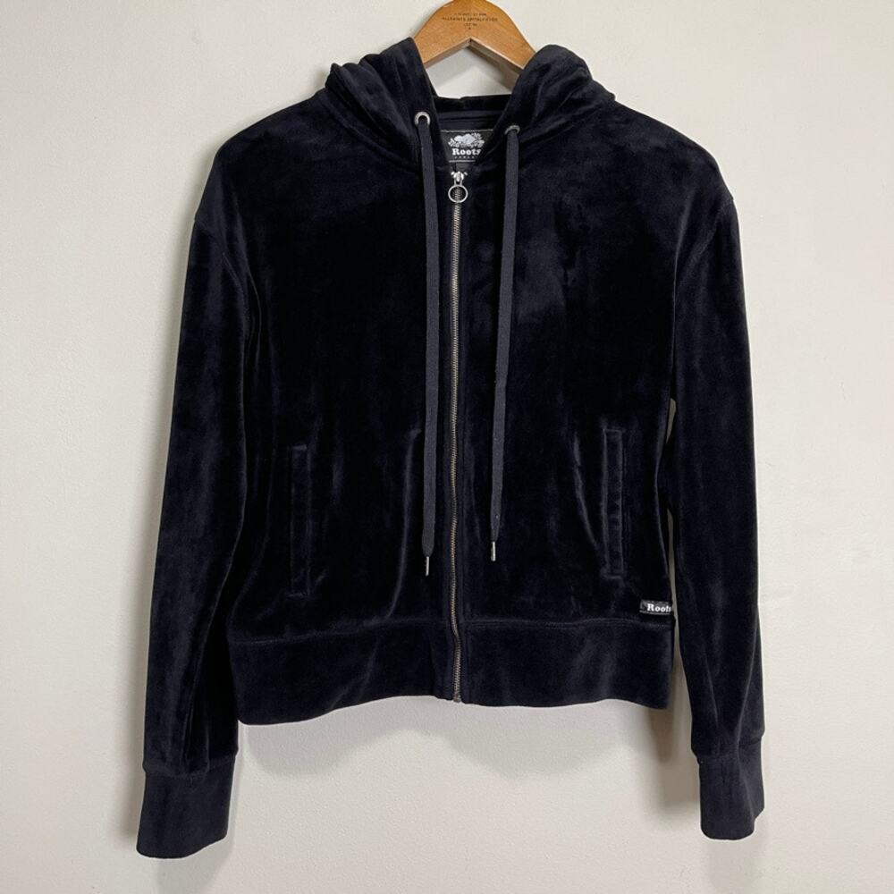 Roots Velvet Feeling Black Full Zip Hoodie Women's S - Gem